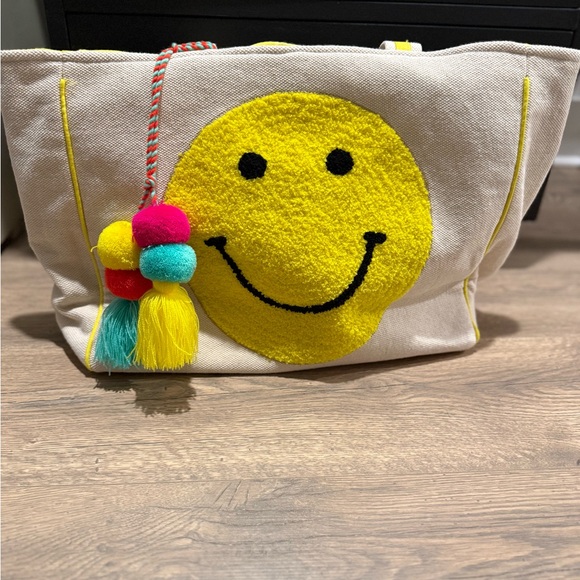 Katydid | Accessories | Katydid Cream Tote With Yellow Smiley Face ...
